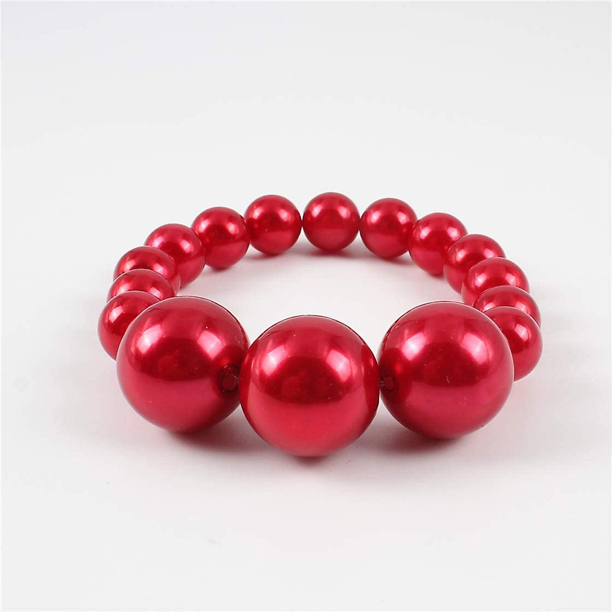 GRACE JUN Bridal Wedding Faux Pearl Statement Necklace and Clip on Earrings Bracelet Jewelry Sets Women Bib Choker Necklace (Red-Necklace+Bracelet+Clip Earrings)