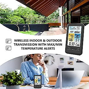 KALEVOL Weather Stations Indoor Outdoor Thermometer Wireless Color Display Temperature Humidity Monitor with Atomic Clock and Adjustable Backlight, Weather Thermometers with Barometer and Moon Phase…