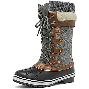 DREAM PAIRS Women's Monte_02 Black Grey Mid Calf WaterProof Winter Snow Boots Size 8 M US