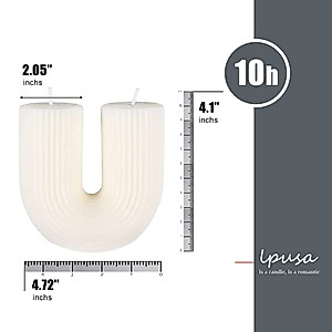 Large U Shaped Candle Aesthetic Ribbed Candles Minimalist Geometric Shaped Candles Soy Wax Scented Candle Art Decorative Handmade U Shape Candle for Wedding Spa Yoga Birthday Christmas Gift (White)