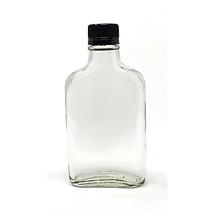 200 ml (6.6 oz) Glass Flask Liquor Bottle with Black Caps (6 Pack)