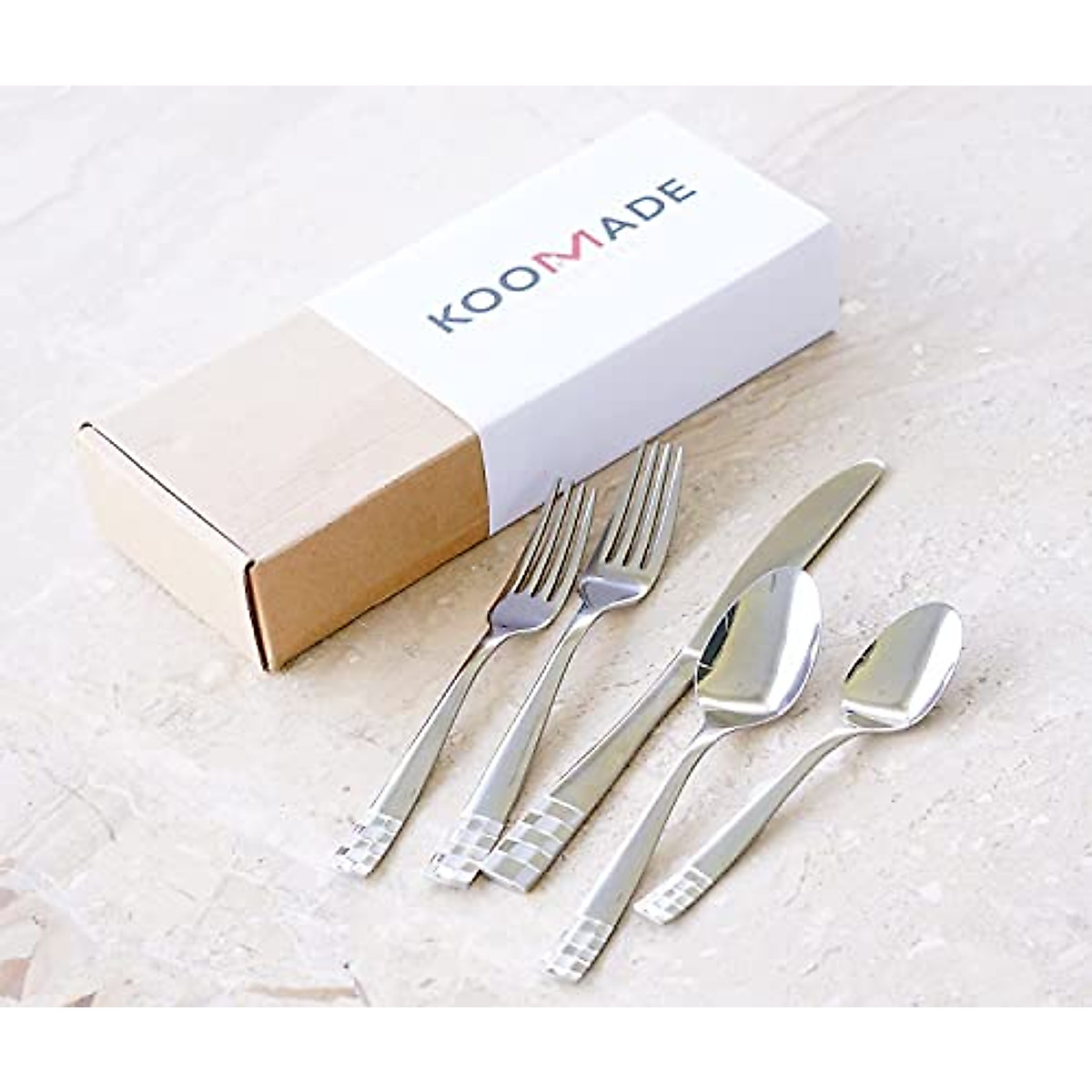 KOOMADE CHECKERS Silverware Set for 8, 40-Piece Stainless Steel Silverware with Forks/Knives/Spoons/Teaspoons, Dishwasher Safe Flatware for Home Use