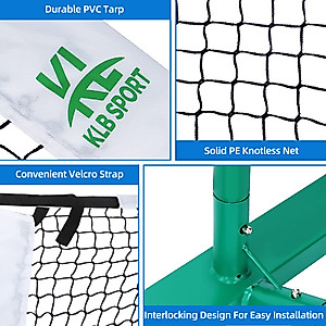 KL KLB SPORT Portable Pickleball Net System Regulation Size Net Set 22FT for Indoor and Outdoor, Designed for All Weather Conditions with Steady Metal Frame, Strong PE Net and 600D Carrying Bag