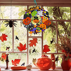 Winlyn 12 Sets Halloween Wreath Decorations Foam Halloween Wreath Signs Craft Kits Pumpkins Jack-O`-Lantern Owl Ghost Witch Bats Monster Stickers for Kids Art Gift Favors Trick-Or-Treaters Front Door