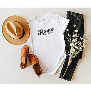 Mama Est Shirt, Cute Mom Shirts with Saying for New Mom, Mama Shirts 2021 for Women, Mom Life Tshirt, Girl Mama Gifts, Mother of Boys, Momma Bear, Birthday Gifts for Mom, Mother's Day Gift.