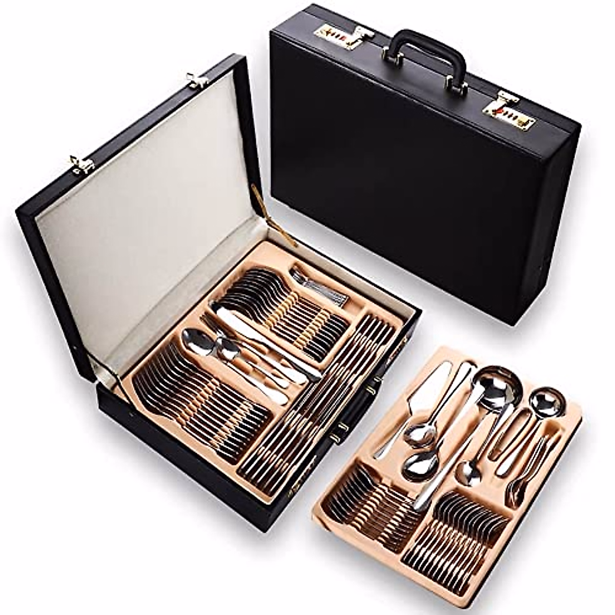 72-Piece Silverware Set with Steak Knives,18/10 Stainless Steel Gold Flatware with Organizer Box Cutlery Set For Home Kitchen Restaurant Hotel,Utensils Set, Dishwasher Safe