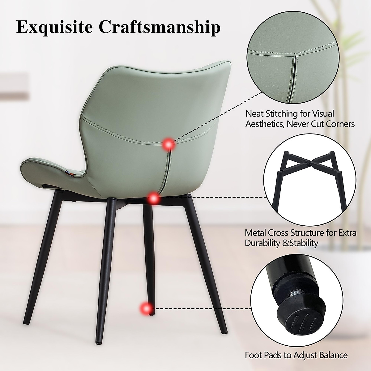 YOUNIKE Dining Chairs Set of 2, Upholstered Faux Leather Dining Room Chairs, Modern Living Room Bedroom Side Chairs with Wing Back and Metal Legs, Kitchen Chairs Mint Green