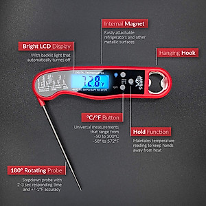 Vulter | Gift Box Digital Instant Read BBQ Food Thermometer | Unique Christmas, Halloween, Birthday, Gifts for Mom, Men, Woman who has Everything | Red