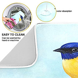 Animal Bird Flower Floral Dish Drying Mat 24"x18" Absorbent Machine Washable Hanging Fast Dry Pad Dish Protective Mat for Kitchen Countertop Heat Resistant Dinner Table Mat
