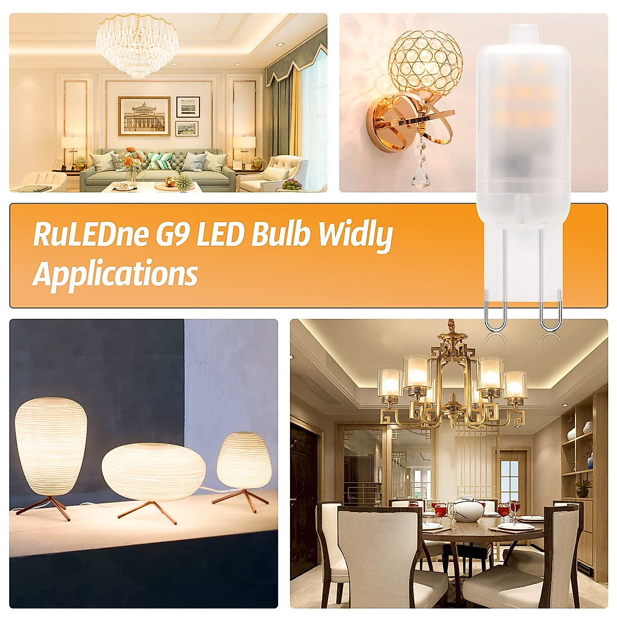 G9 LED Bulbs 2W (20W 25W Halogen Equivalent) 2700K - 3000K Warm White, T4 Chandelier Light Bulbs G9 Bi Pin Standard Base, No Flicker 120V AC 200LM 360°Beam Angle G9 Light Bulb, Not Dimmable Pack of 10