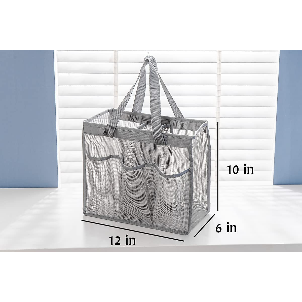 Jelier Mesh Shower Tote Caddy with Separated Main Compartment,Portable Toiletry Bag for Bathroom College Dorm Gym Camping (grey)