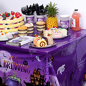 3 Pack Halloween Baby Shower Plastic Tablecloth, Halloween A Baby is Brewing Baby Shower Decorations, Disposable Gender Reveal Table Cover Party Supplies for Halloween Themed Baby Reveal Decorations