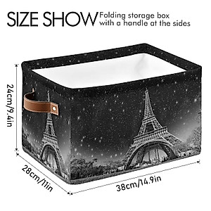 ALAZA Foldable Storage Bins, Wonderful Night View of Eiffel Tower in Paris Storage Boxes Closet Shelf Organizer for Bedroom Nursery Closet Toys Books