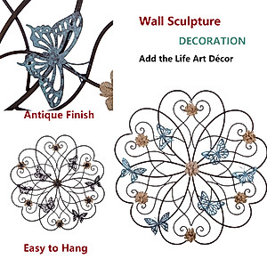 Homebeez Metal Wall Decor- Butterfly Wall Sculpture Flower Wall Hanging Art Decorations for Front Porch Living Room Bedroom Office Indoor Outdoor Garden (Butterfly-3)