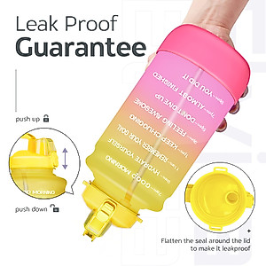 Elvira Half Gallon/64oz Motivational Time Marker Water Bottle with Straw & Protective Silicone Boot, BPA Free Anti-slip Leakproof for Fitness, Gym and Outdoor Sports-Pink/Yellow