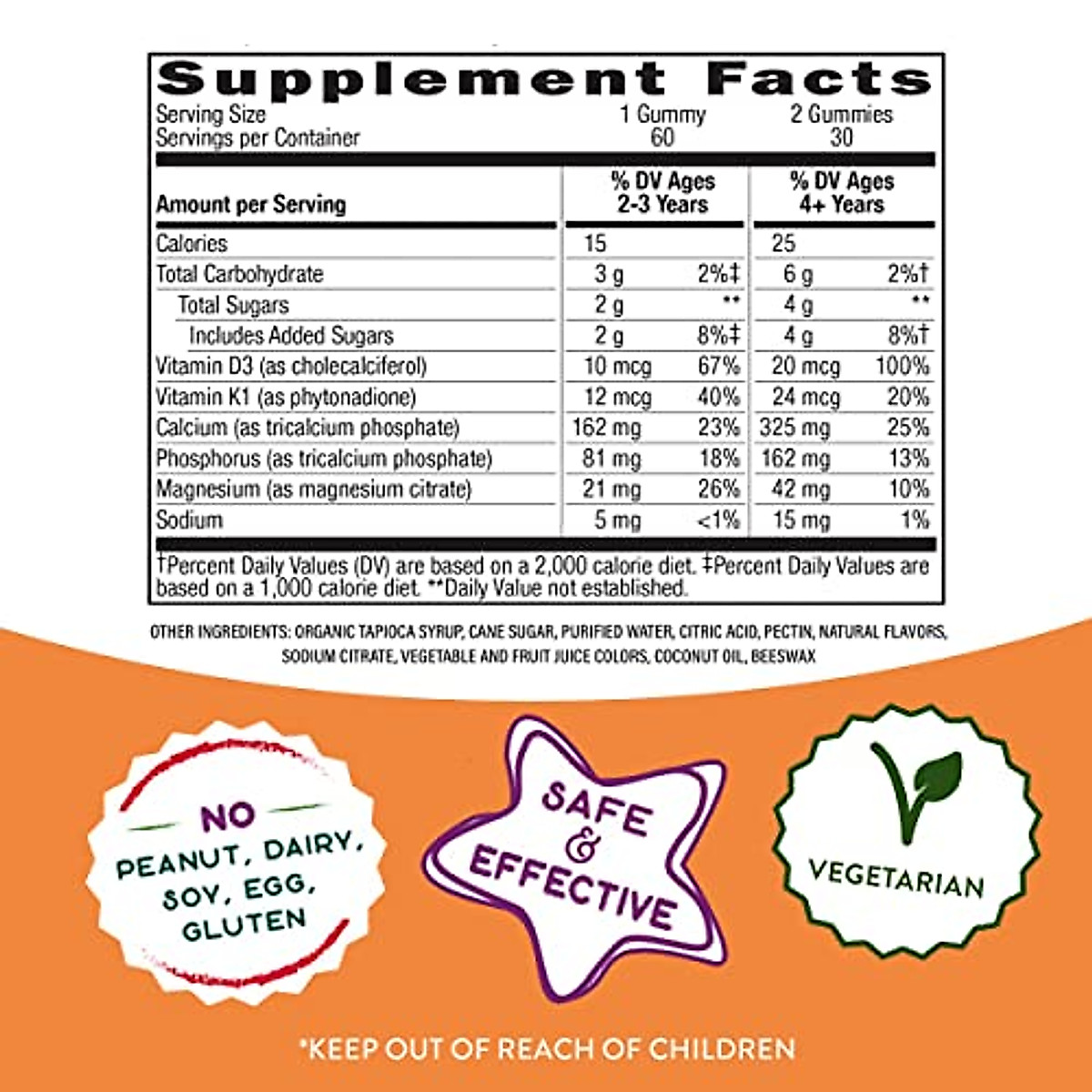 Nature’s Way Kids Growing Bones & Muscles, Calcium & Vitamin D, Ages 2+ Wildberry Flavor, 60 Gummies