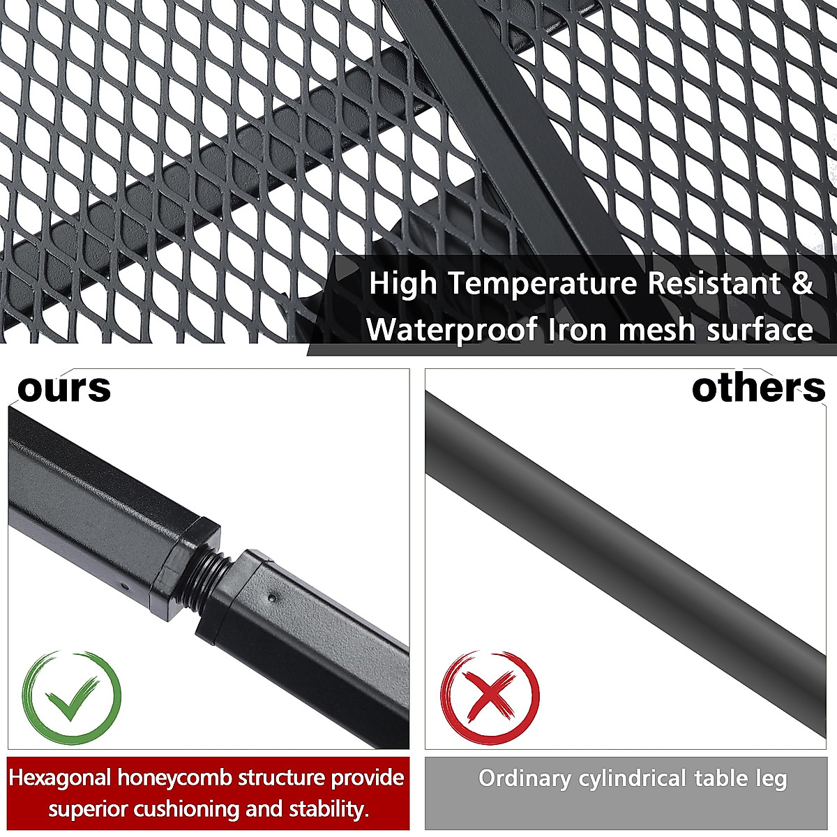 JOUYEK Folding Grill Table, 3x2 FT Portable Camping Table with 2 Wing Panels, Height Adjustable Metal Tables with Mesh Desktop and Mesh Bag, Outdoor Furniture for Camping, Picnic, Beach and BBQ, Black