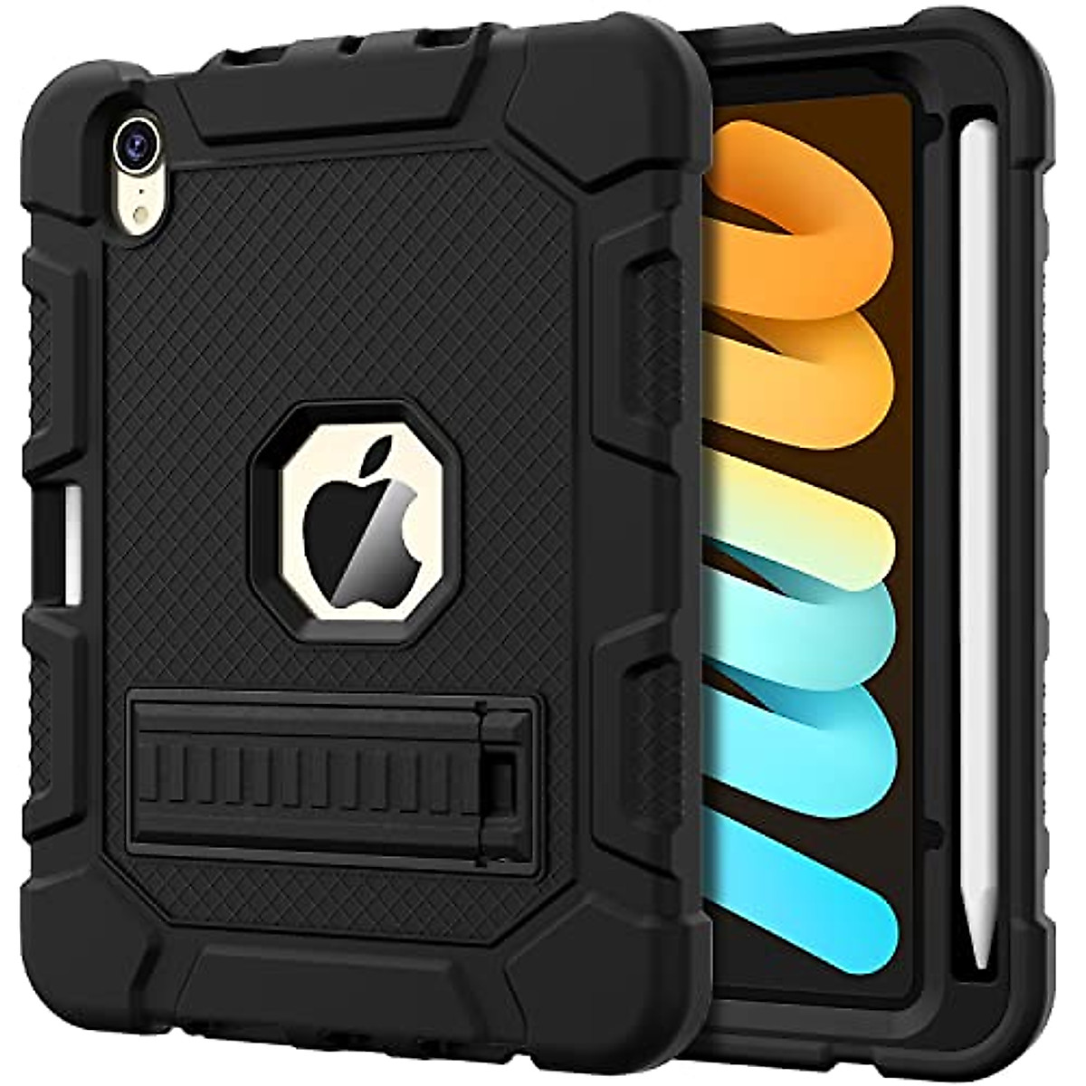 Azzsy Case for iPad Mini 6 8.3 Inch 2021 with Pencil Holder, Slim Heavy Duty Shockproof Rugged Protective Kids Case for iPad Mini 6th Generation 8.3”2021,Black