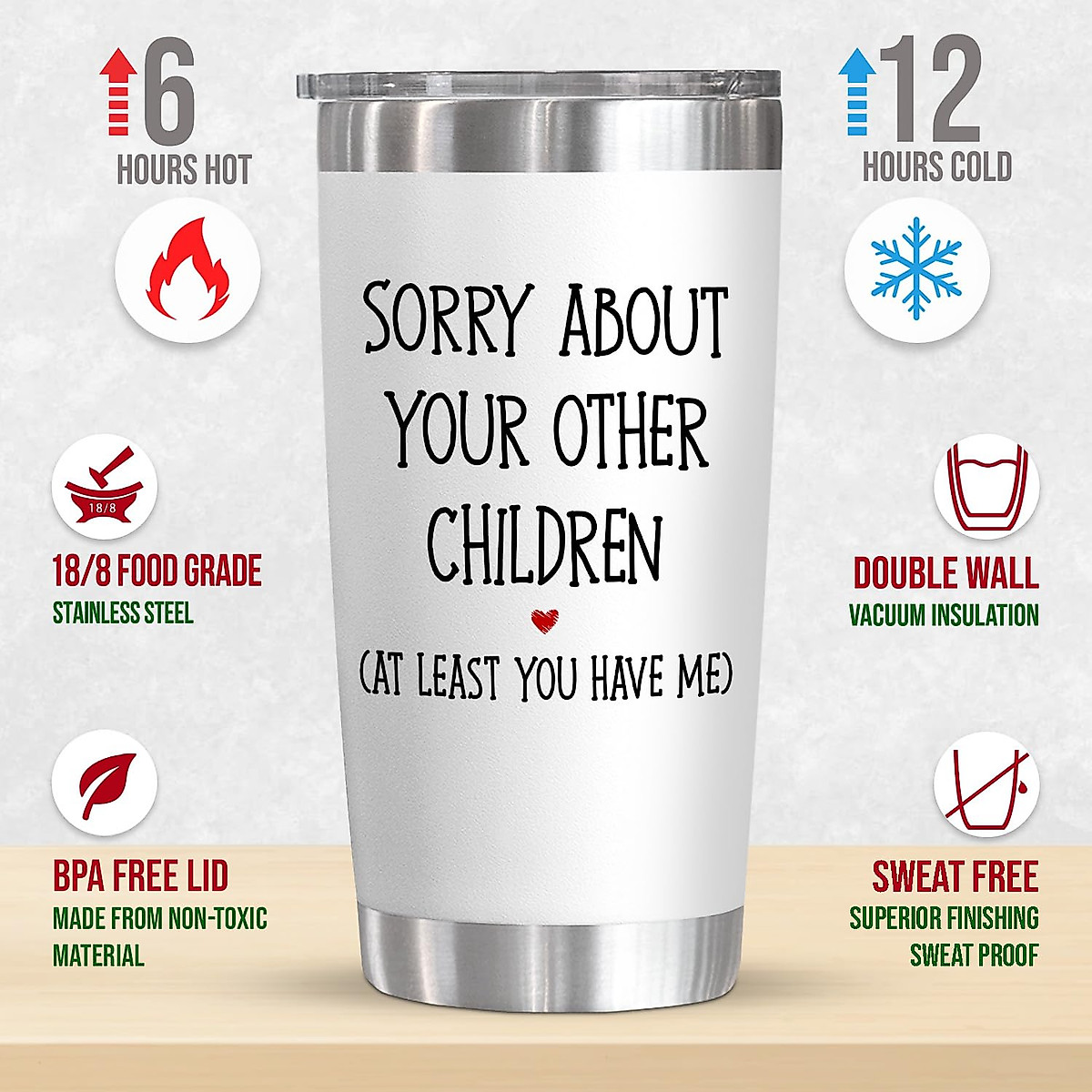 Palorix Mothers Day Gifts For Mom From Daughter Son - Christmas Mug, Birthday Gifts For Mom Mama Mother In Law Stepmom - Sorry About Your Other Child, 20oz Stainless Steel Tumbler