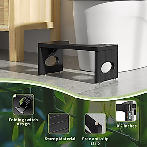 ROMGUAR CRAFT 7 Inch Bamboo Toilet Stool, Foldable Poop Stool, Bathroom Step Stool Squat (Black)