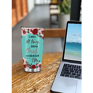 WIRESTER 20 OZ Stainless Steel Tumbler With Lid, Double Wall Vacuum Insulated Tumbler, Coffee Travel Mug Cup for Hot Cold Drinks - Christian Bible Verses Philippians 4:13