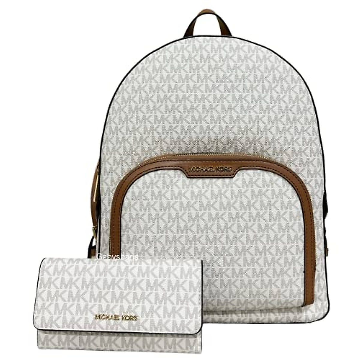 Michael Kors Jaycee Large Backpack School Bag Bundled with Michael Kors Jet Set Travel Large Trifold Wallet MK Signature (Vanilla MK)
