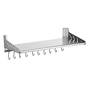 Funan Mountain Stainless Stell Wall Mount Shelf with Hooks 304 Bathroom Kitchen Commercial Shelf Rack Restaurant Bar Multifunctional Storage Shelf (10.63, 23.62)