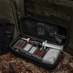 GRITR Universal Multi-Caliber Gun Cleaning Kit | 12 Ga/20 Ga/.22 Cal (223/5.56) Pistol, Rifle & Shotgun Cleaner Supplies Set w/EVA Carrying Case | Bronze Brushes, Cotton Mops, Rod, Cleaning Patches