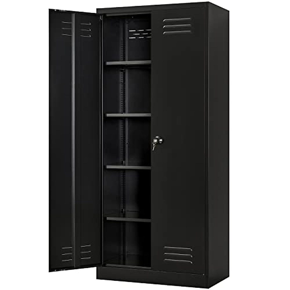CJF Metal Storage Cabinet, Locked Steel File Cabinet with 4 Adjustable Shelves & Locking System, Tall Metal Garage Cabinet for Office, Home, 70.86" H×31.5" W×15.75" D（Black）