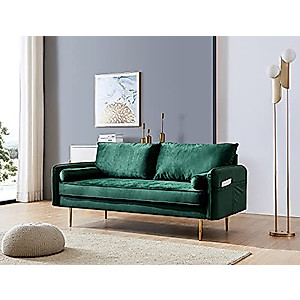 SLEERWAY Velvet Couch with 2 Small Pillows, Modern Loveseat Sofa Twin Size Contemporary Sofas for Living Room and Bedroom (Green)