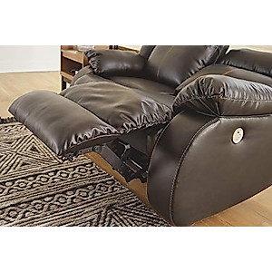 Signature Design by Ashley Denoron Faux Leather Power Reclining Loveseat with Adjustable Positions and USB Plug In, Gray