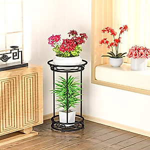 YIUKEA Plant Stand Indoor Outdoor - Metal Planter Holder Shelf Tall Tiered Flower Pot Display Organizer Rack for Garden, Patio, Living Room, Bathroom, Office (Black)