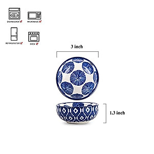 Selamica Ceramic Dipping Bowls Small Dip Bowl 3 inch Soy Sauce Dish Set, 2.7 oz Mini bowl for Side Dish, Appetizers, Sushi, BBQ, Set of 6, Vintage Blue