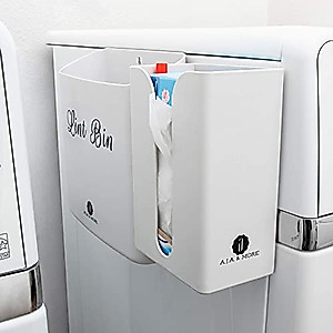 Magnetic Lint Holder Bin and Dryer Sheet Dispenser and Pocket Treasures Bin for Laundry Room Organization by A.J.A. & MORE (Light Grey)