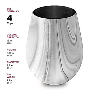Stainless Steel Unbreakable Wineglasses - 18-Ounce Set of 4 Wineglasses. Premium-Grade 18/8 Stainless Steel Red & White Stemless Wineglasses set, Portable Wine Tumbler, for Outdoor Events, Picnics