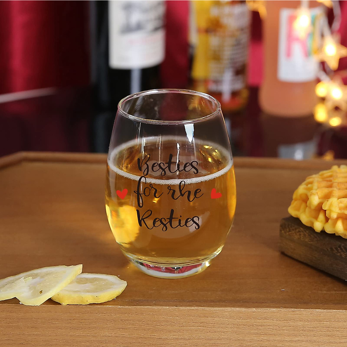 Jogskeor Friends Gift Stemless Wine Glass for Friends Women BFF, Bestie, Friends Female, Friendship Gift Ideas, Christmas Wedding Party Winter Holiday Birthday, 15 Oz