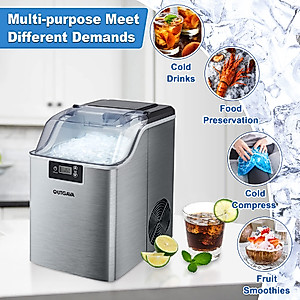OUTGAVA Nugget Ice Maker Countertop Compact Ice Making Machine with Auto-Cleaning Function, 44Lbs in 24 Hours,Portable Pellet Ice Maker Machine with Ice Scoop and Basket for Home/Office/Bar/Party