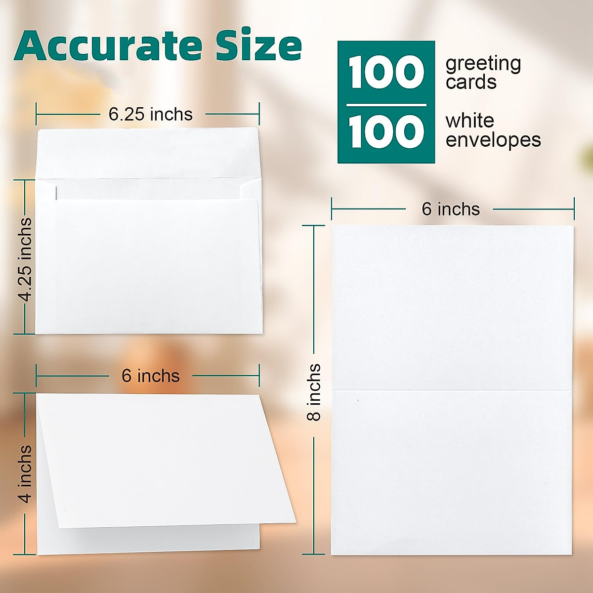 100 Pack White Blank Cards and 100 Pack Envelopes 4x6, Note Greeting Cards and Envelopes Set, Folded Cardstock with Self-Seal Envelopes for DIY Greeting Thank you Cards, Invitations in All Occasions