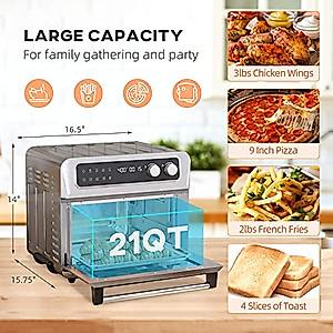HOMCOM Air Fryer Toaster Oven, 21QT 8-In-1 Convection Oven Countertop, Broil, Toast, Dehydrator, Thaw and Air Fry, Accessories Included, 1800W, Stainless Steel Finish