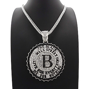 GWOOD Black Wall Street Pendant with Crystal Rhinestones and Silver Color 36 Inch Franco Necklace