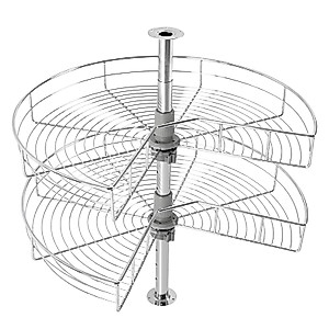 Fetcoi 2 Tier Kidney Chrome Lazy Susan, 28” Kitchen Base Cabinet Corner Organizer, 270° Rotating Blind Corner Wire Cabinet Mounted Rotating Storage Rack for Kitchen Storage