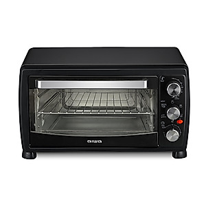 Aiwa 1400W Toaster Oven 6 Slice with Baking Tray, Air Fry Bake Toast Cook and Broil, Temperature Control, 60 Minute Timer Knob, Automatic Shutoff, Crispier Mesh Baking Tray and Crumb Tray Included