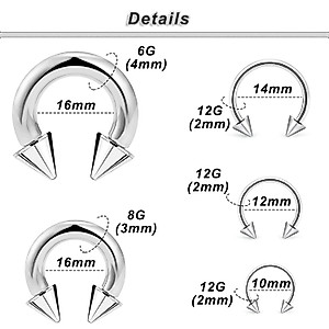 Ocptiy 6G 8G 12G 14G 16G Ear Earrings Gauges Septum Nose Plugs Tunnels Stretching Kit Surgical Stainless Steel Large Big Wide Septum Eyebrow Lip Belly Ring Cartilage Helix Tragus Earring Piercing Kit