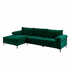 Casa Andrea Milano Modern Large Velvet L-Shape Sectional Sofa, with Extra Wide Chaise Lounge Couch
