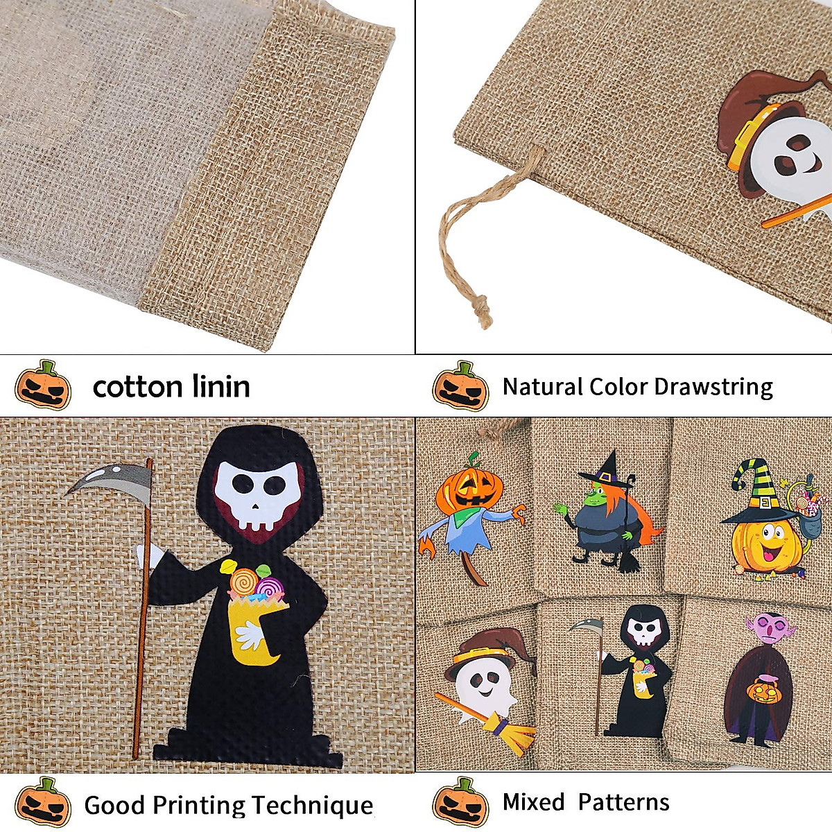 DIYASY 48 Pcs Halloween Burlap Gift Bags,Goodie Treat Bags with Drawstrings for Kids Halloween Party Favor