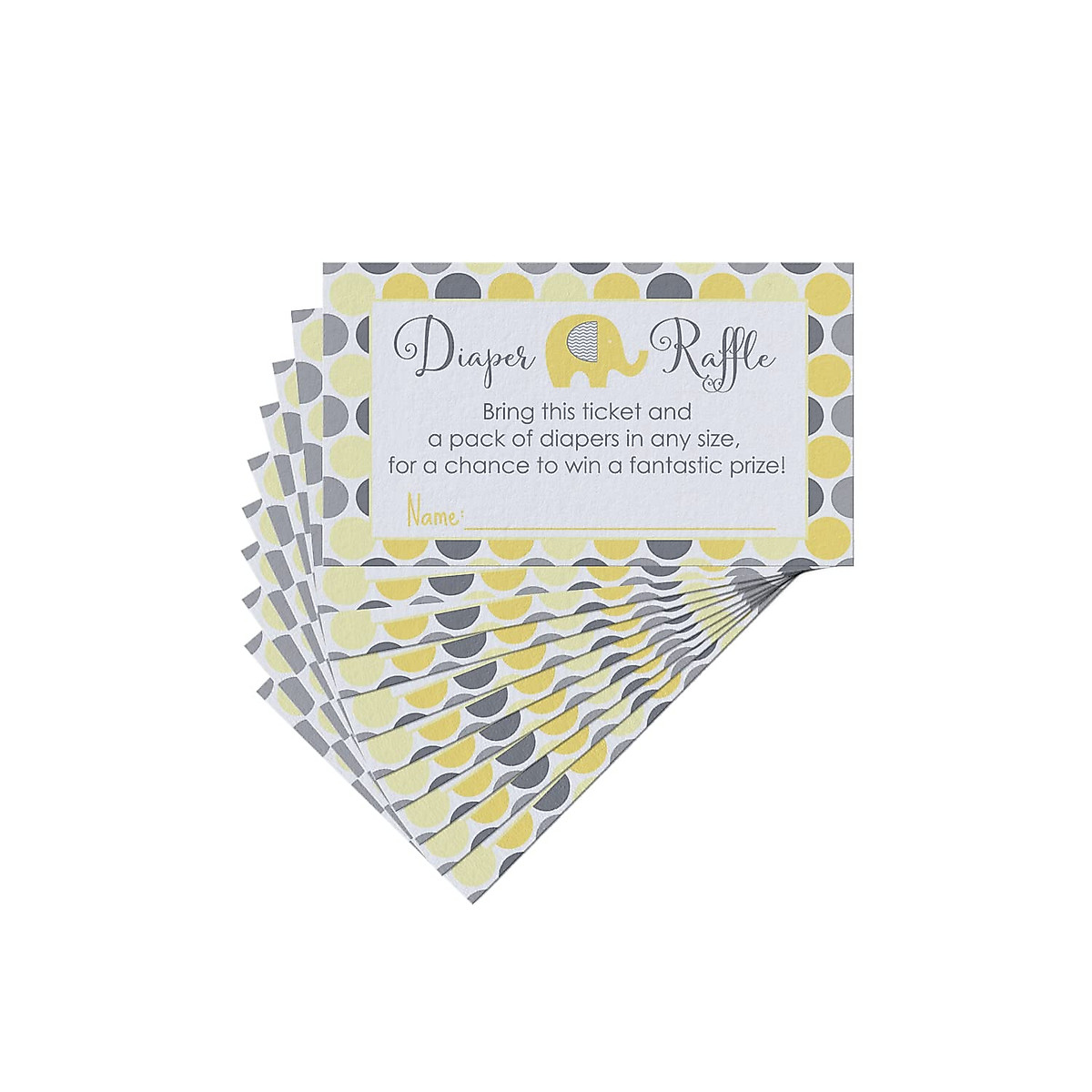 Paper Clever Party Yellow Elephant Diaper Raffle Tickets, Baby Shower Game Drawings, Invitation Insert Cards, 25 Guests Pack