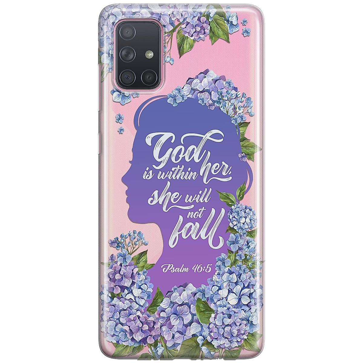 Cavka Phone Case Compatible with Samsung Galaxy A73 A72 5G A71 A54 A52 A42 A34 A32 A14 A11 Print Hydrangea Flowers. Quote Flexible Bible Verse Slim God is within her she will not fall Psalm 46:5