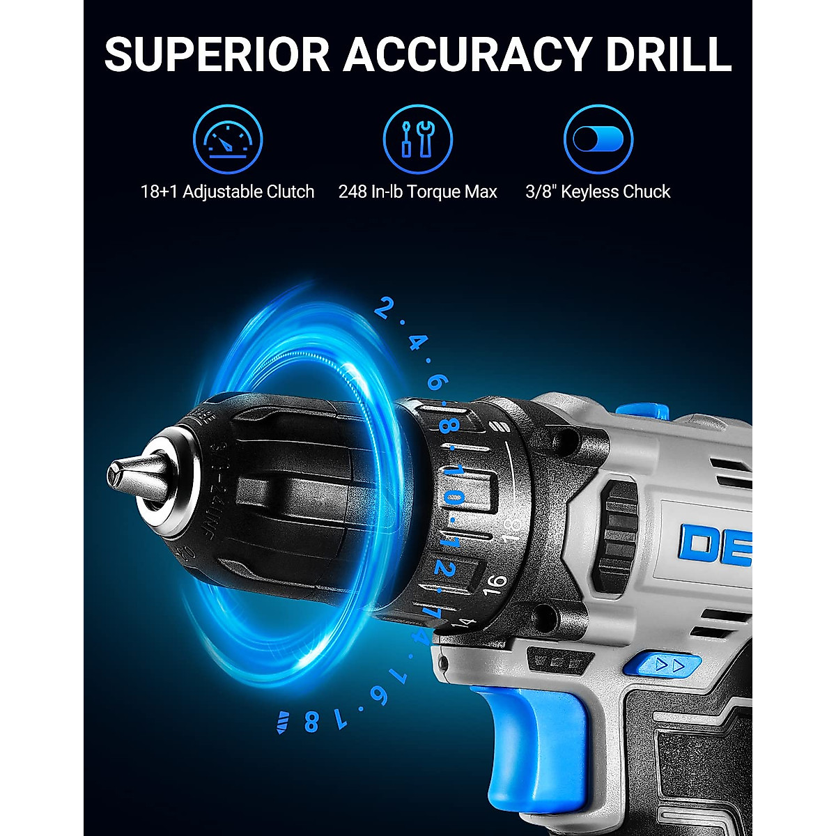 DEKOPRO Cordless Drill, 12V Rechargable Battery Electric Power Impact Drill Driver Set for Home