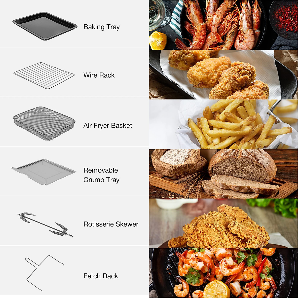 E-Macht Air Fryer Ovens Countertop, Convection Toaster Oven with 10 Cooking Functions, 6-Slice Toast &12-Inch Pizza Capacity, 6 Accessories Included, Auto Shut off, 24 Quart