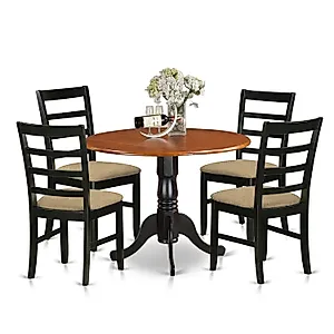 East West Furniture DLPF5-BCH-C 5 Piece Kitchen Table & Chairs Set Includes a Round Dining Room Table with Dropleaf and 4 Linen Fabric Upholstered Chairs, 42x42 Inch, Black & Cherry